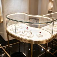 China 2-tier Velvet Platform Jewelry Display Props with Corrosion-resistant Frame and Built-in Dimmable LED Lighting for Elegant Minimalistic Store Displays for sale