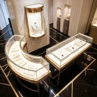 China 2-tier Velvet Platform Jewelry Display Props with Corrosion-resistant Frame and Built-in Dimmable LED Lighting for Elegant Minimalistic Store Displays for sale
