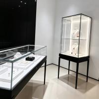 China Luxury Front Showcase with Front Opening Soft-Close Doors and 5 Adjustable Glass Shelves in Mahogany Brown for sale