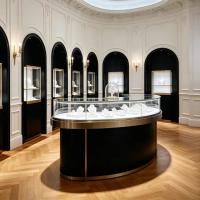 China Luxury Front Showcase with Front Opening Soft-Close Mechanism Tempered Glass Jewelry Display Showcase Eco-Friendly for sale