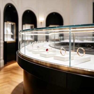 China Luxury Front Showcase with Front Opening Soft-Close Mechanism Tempered Glass Jewelry Display Showcase Eco-Friendly for sale