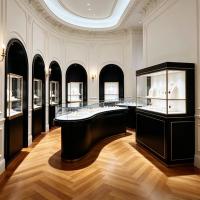 China Luxury Front Showcase with Front Opening Soft-Close Mechanism Tempered Glass Jewelry Display Showcase Eco-Friendly for sale