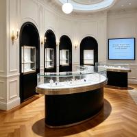 China Luxury Front Showcase with Front Opening Soft-Close Mechanism Tempered Glass Jewelry Display Showcase Eco-Friendly for sale