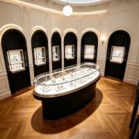 China Luxury Front Showcase with Front Opening Soft-Close Mechanism Tempered Glass Jewelry Display Showcase Eco-Friendly for sale