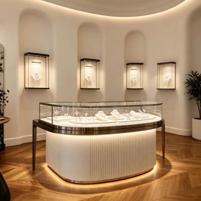 China Heart Shaped Jewelry Display Stand with Built-in Dimmable LED Lighting and 2-tier Velvet Platform for sale