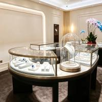 China Built-in Dimmable LED Lighting Jewelry Display Stand with 2-tier Velvet Platform and Corrosion-resistant Frame for sale