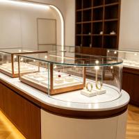 China Tempered Glass Luxury Front Showcase with Adjustable Glass Shelves and Modern Luxury Style for Exhibition Display Lighting for sale