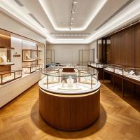 China Tempered Glass Luxury Front Showcase with Adjustable Glass Shelves and Modern Luxury Style for Exhibition Display Lighting for sale