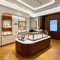 China Tempered Glass Luxury Front Showcase with Adjustable Glass Shelves and Modern Luxury Style for Exhibition Display Lighting for sale