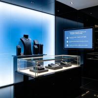 China Luxury Front Showcase with Front Opening Soft Close Mechanism Tempered Glass and Customized Dimensions for sale