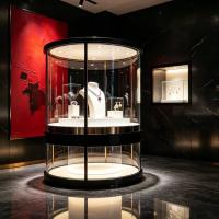 China Wooden Jewelry Display Counter with Secure Key Lock Marble Tabletop and Hidden LED Strip Lighting for sale
