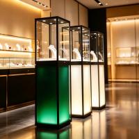 China Luxury Front Showcase with Soft-Close Mechanism and Five Adjustable Glass Shelves in Mahogany Brown for sale