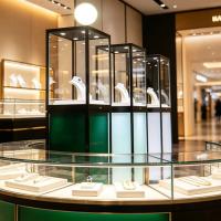 China Luxury Front Showcase with Soft-Close Mechanism and Five Adjustable Glass Shelves in Mahogany Brown for sale