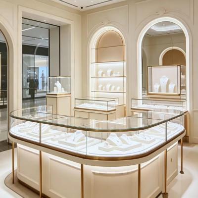 China Secure Key Lock Jewelry Counter With Tempered Glass And Stainless Steel Featuring Hidden LED Strip Lighting for sale