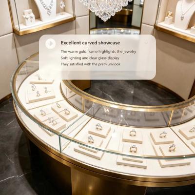 China 3 Adjustable Shelves Jewelry Display Counter with Tempered Glass and Stainless Steel Featuring Hidden LED Strip Lighting for sale