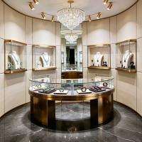 China 3 Adjustable Shelves Jewelry Display Counter with Tempered Glass and Stainless Steel Featuring Hidden LED Strip Lighting for sale