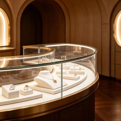 China Fixed Installation Jewelry Display Counter with Tempered Glass And Stainless Steel, Secure Key Lock, and 3 Adjustable Shelves for sale