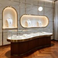 China Fixed Installation Jewelry Display Counter with Tempered Glass And Stainless Steel, Secure Key Lock, and 3 Adjustable Shelves for sale