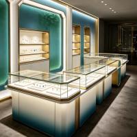 China Waterproof Island Display Cabinet with Round Island Design and Built-In Storage Drawers for Commercial Spaces for sale