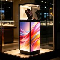 China Luxury Front Showcase with 5 Adjustable Glass Shelves Crafted from Tempered Glass and Solid Wood Featuring LED Lighting for sale