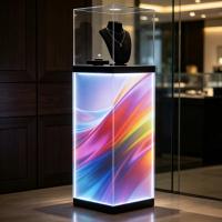 China Luxury Front Showcase with 5 Adjustable Glass Shelves Crafted from Tempered Glass and Solid Wood Featuring LED Lighting for sale