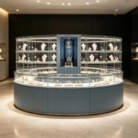 China Customized Item Shape Wall Mounted Display Case with Top LED Spotlights And Strip Lighting and 50kg Per Shelf Weight Capacity for sale