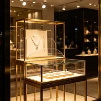 China Luxury Front Showcase with 5 Adjustable Glass Shelves Secure Magnetic Lock and LED Lighting for Clothing Display for sale