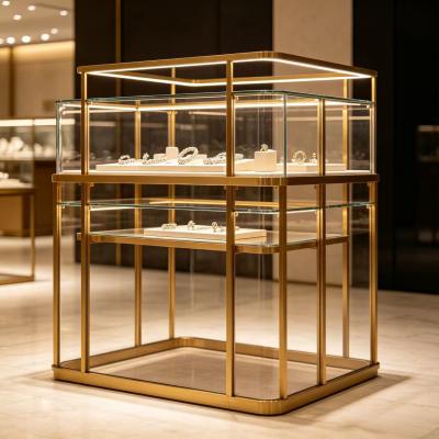 China Luxury Front Showcase with 5 Adjustable Glass Shelves Secure Magnetic Lock and LED Lighting for Clothing Display for sale