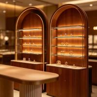 China Ultra Clear Tempered Glass Jewelry Shop Design with Interactive Digital Displays and 12 V Hidden Transformer for Exclusive Jewelry Retail Space for sale
