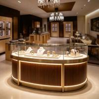 China Partial Assembly Needed Jewelry Retail Counter with Compact Watch Showcase in Black With Silver Accents for sale
