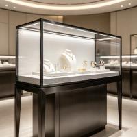 China Freestanding Island Display Cabinet with Brushed Champagne Gold Metal Finish and 360° Panoramic Display in Museum-Grade Construction for sale