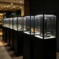 China Built-in LED Strip Lighting Jewelry Display Table with Key Lock Security and 120cm X 60cm X 75cm Dimensions for sale