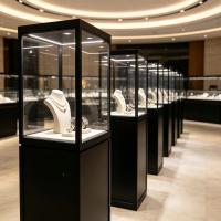 China Built-in LED Strip Lighting Jewelry Display Table with Key Lock Security and 120cm X 60cm X 75cm Dimensions for sale
