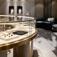 China 12 Display Compartments Jewelry Display Table with High-Security Locks and Built-in LED Strip Lighting for sale