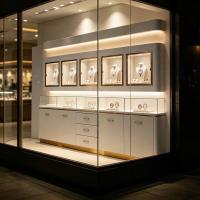 China Lockable Jewelry Display Table with Built-in LED Strip Lighting, High-Security Locks, and 12 Display Compartments for sale