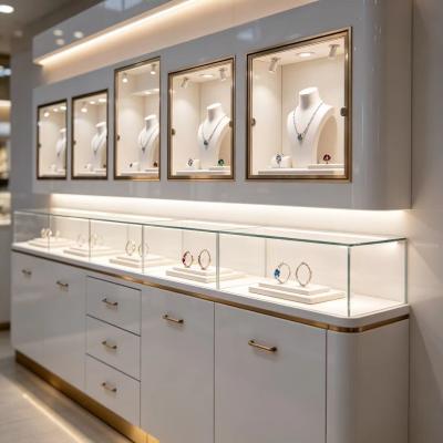 China Lockable Jewelry Display Table with Built-in LED Strip Lighting, High-Security Locks, and 12 Display Compartments for sale