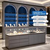 China Lockable Jewelry Display Table with Built-in LED Strip Lighting High-Security Locks and 4 Spacious Drawers for sale