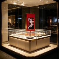 China Modern Jewelry Shop Interior with 1.1 Cubic Meters Design Volume Dimmable UV-free High-CRI LED Lighting and Ultra-Clear Tempered Glass for sale