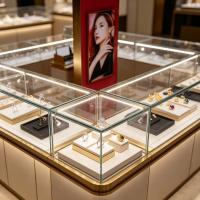 China Modern Jewelry Shop Interior with 1.1 Cubic Meters Design Volume Dimmable UV-free High-CRI LED Lighting and Ultra-Clear Tempered Glass for sale