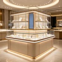 China 1350X600X960MM Jewelry Counter with C-Shaped Open Ring Display Layout and White LED Luminous Base for sale