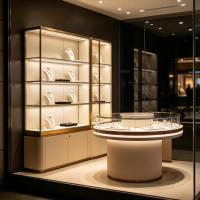 China 1350X600X960MM Jewelry Counter with C-Shaped Open Ring Display Layout and White LED Luminous Base for sale