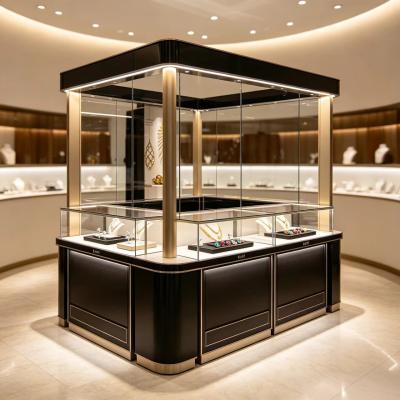 China Elegant Jewelry Boutique Design with Dimmable Lighting System and Shatter-resistant Tempered Glass Featuring 12 V Hidden Transformer for sale