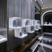 China Artificial Stone Finish Jewelry Counter with White LED Luminous Base and Secure Lock With Key for Elegant Showroom Display for sale