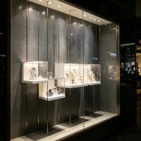 China Artificial Stone Finish Jewelry Counter with White LED Luminous Base and Secure Lock With Key for Elegant Showroom Display for sale