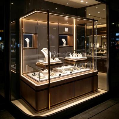 China 12 V Hidden Transformer Jewelry Shop Design with Shatter-resistant Tempered Glass and Customizable Furniture Back Options for sale