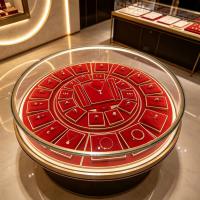 China Lockable Jewelry Display Table with Built-in LED Strip Lighting Velvet Lined Drawers and Rust-proof Gold Metal Frame for sale