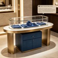 China Wooden Island Display Shelf with Explosion-proof Glass, Soft-Close Mechanism, and High CRI LED Lighting for sale