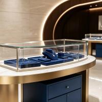 China Wooden Island Display Shelf with Explosion-proof Glass, Soft-Close Mechanism, and High CRI LED Lighting for sale