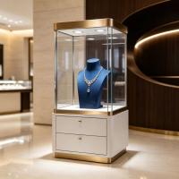 China Jewelry Display Table with Built-in Dimmable LED Lighting Low Counter Height and Velvet Lined Drawer for sale