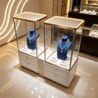 China Jewelry Display Table with Built-in Dimmable LED Lighting Low Counter Height and Velvet Lined Drawer for sale